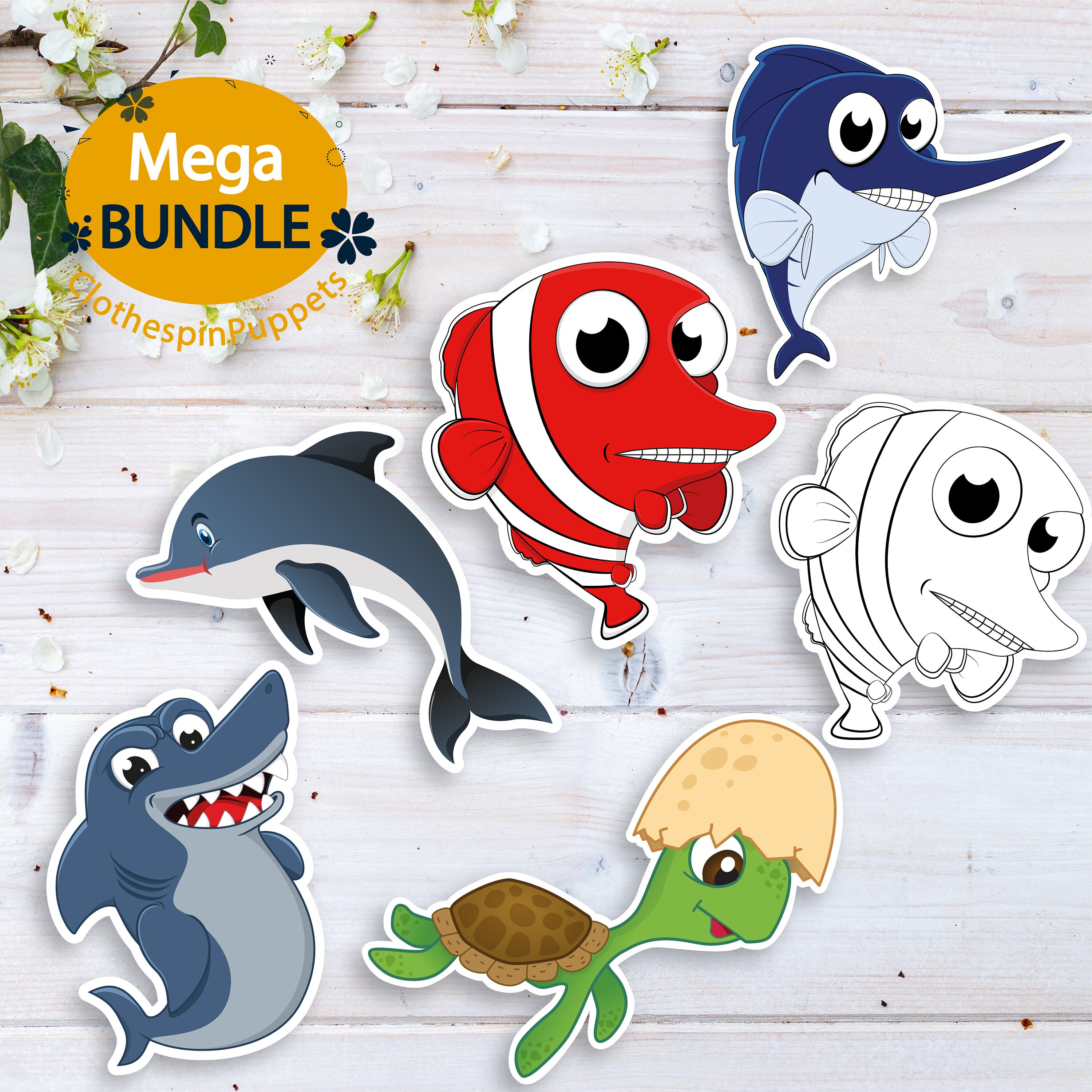 Animal Printable Clothespin Puppet Set, Paper Craft for Kids and Puppet ...