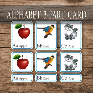 ALPHABET Printable Flashcards , Montessori Three Part ABC Flashard for ...