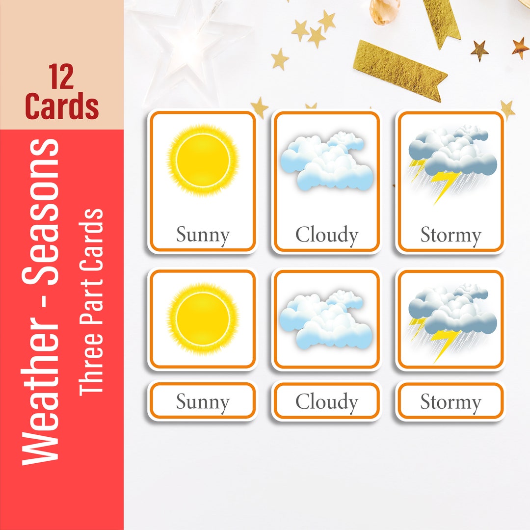 WEATHER and SEASONS Three Part Flash Cards, Nomenclature Cards, Earth ...