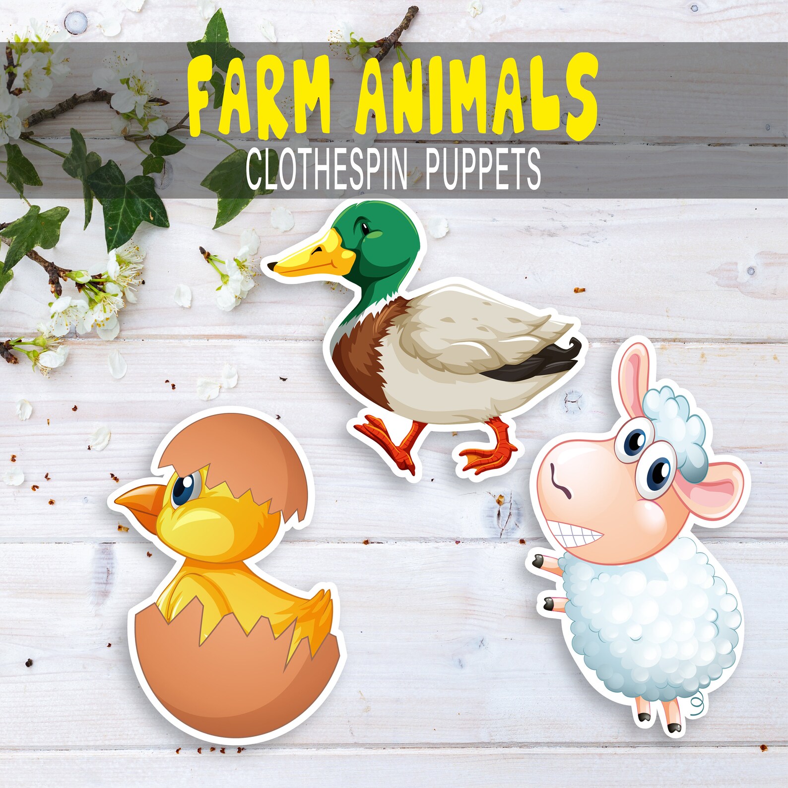Farm Animal Clothespin Puppets Printable Toddler Busy Book, Montessori ...
