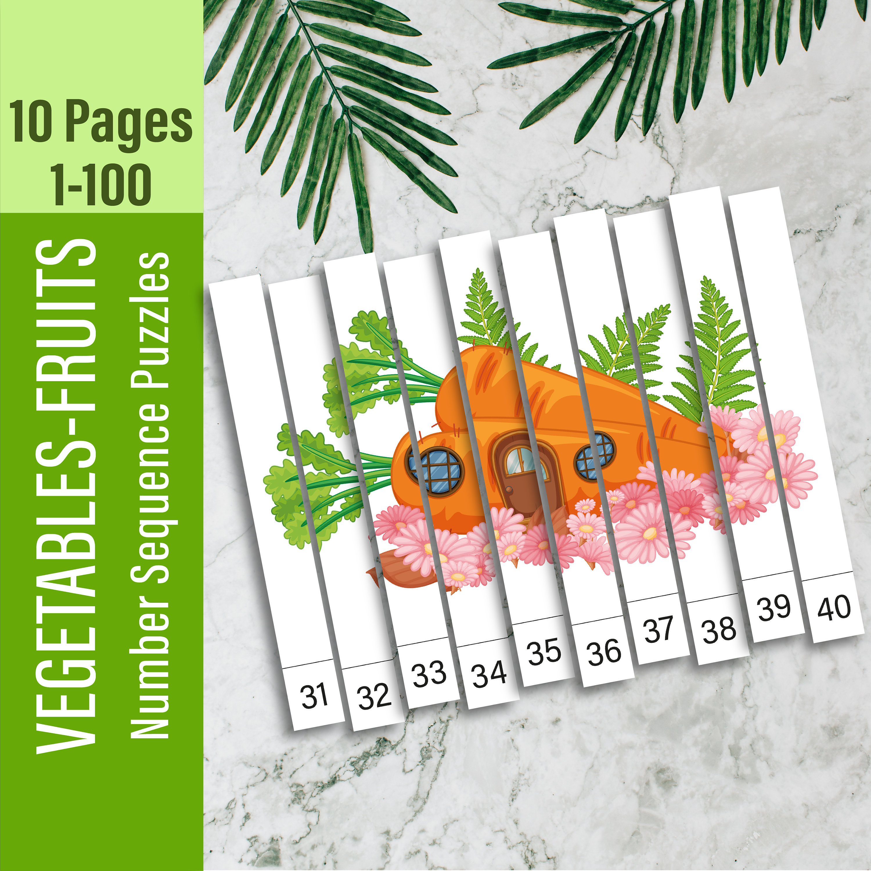 FRUIT VEGETABLE House Sequence Puzzle Printable Number Counting Toddler ...