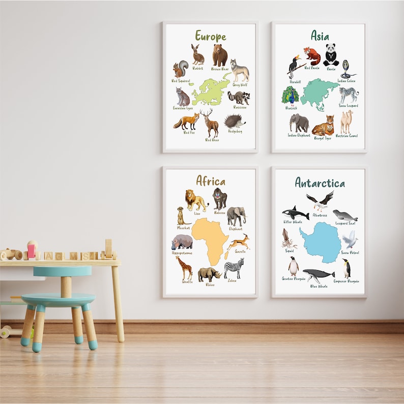 Set of Animal Educational Posters Continents Poster 7 - Etsy