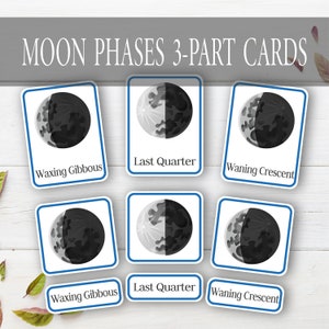 MOON PHASES Three Part Flash Cards, Nomenclature Flashcards, PDF ...