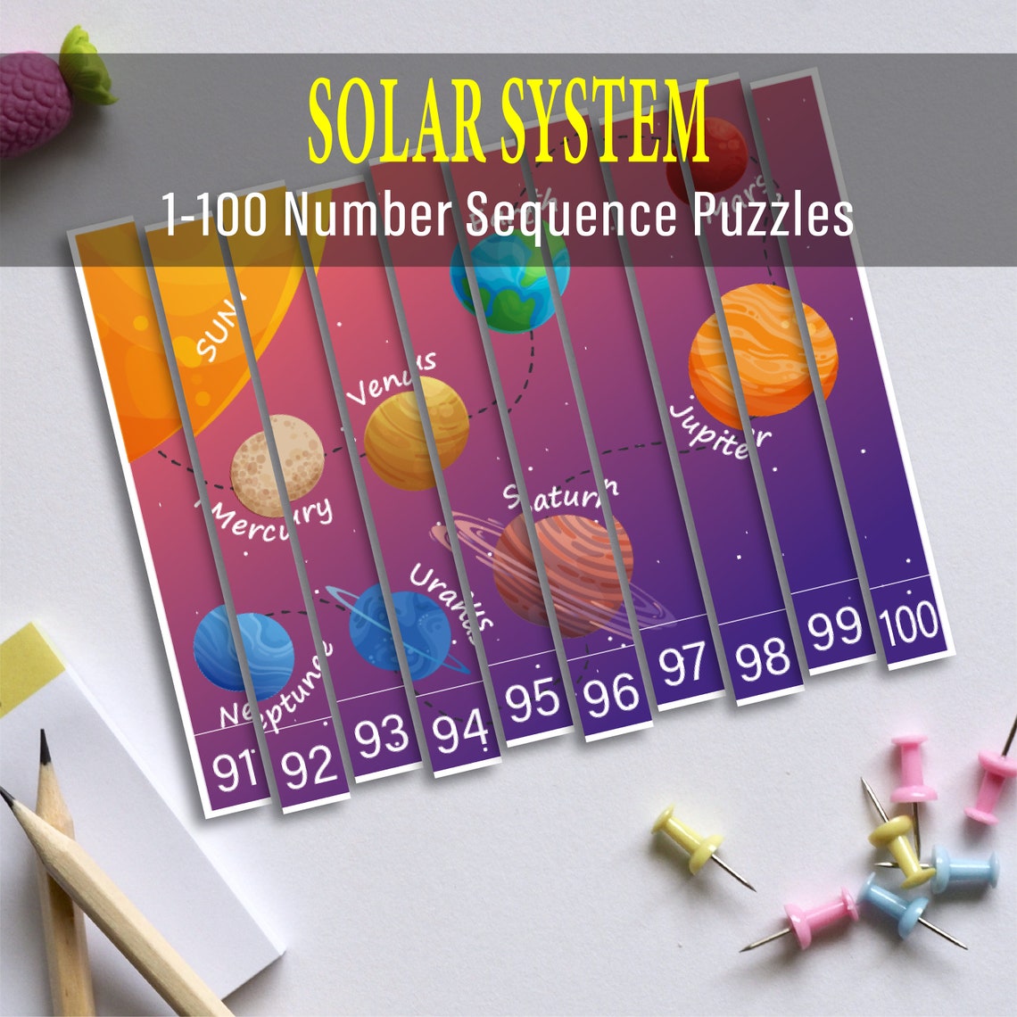 SOLAR SYSTEM Sequence Puzzle PLANETS Printable Number Counting Puzzle ...