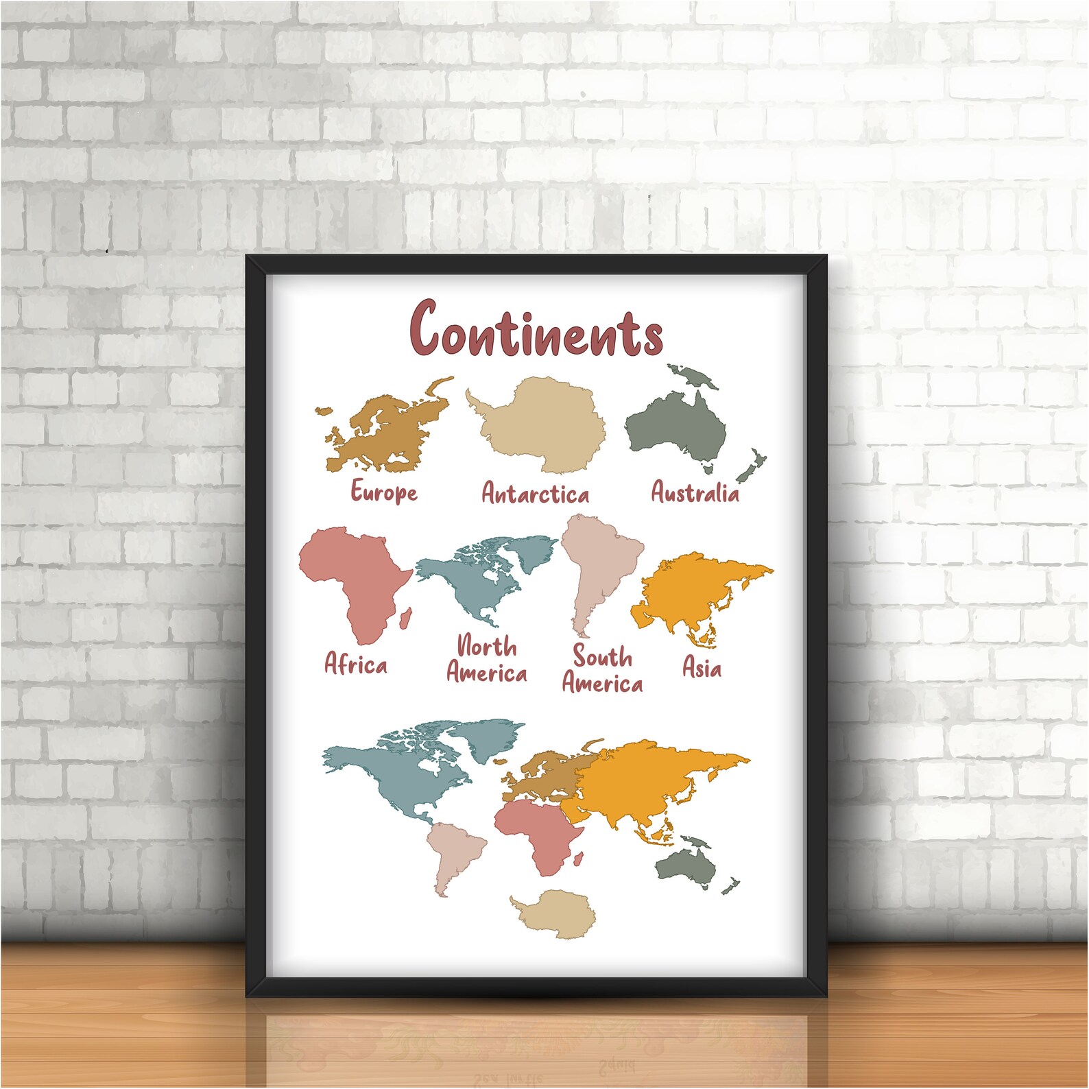 Continents of the World Map Printable Poster, Homeschool Kids Decor ...