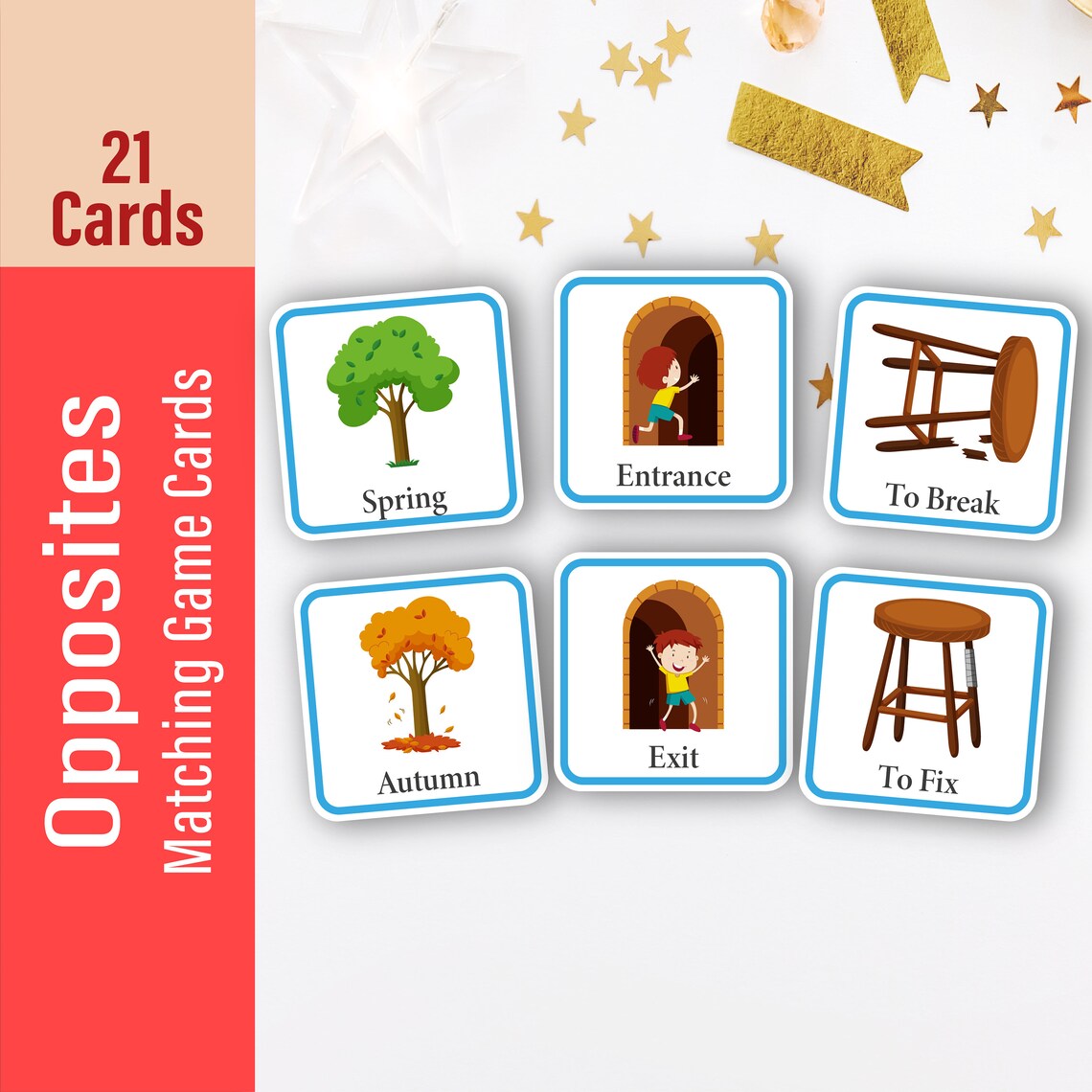 Opposites Matching Game Cards: Montessori Early Learning (PDF Pattern ...