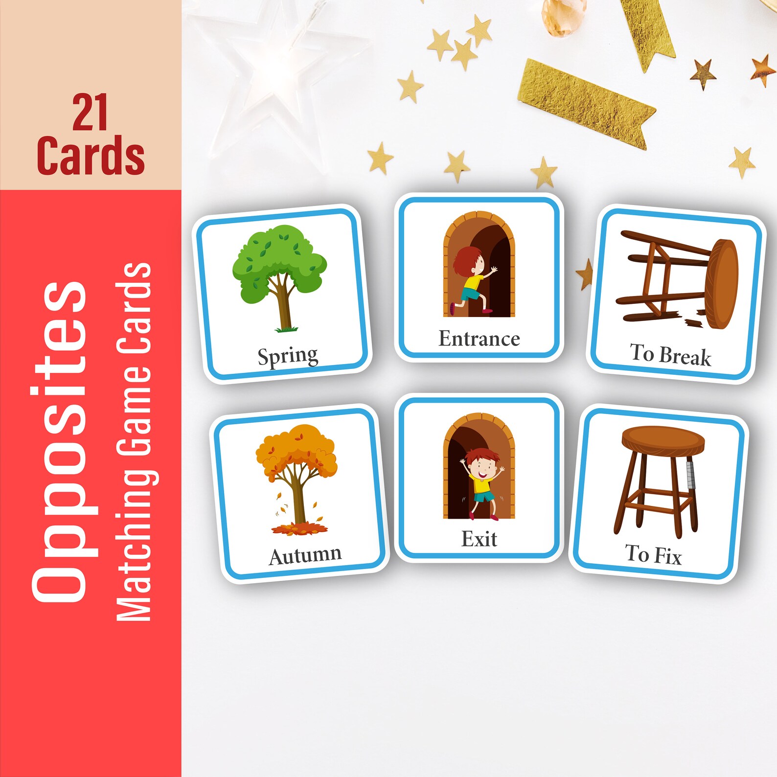 Opposites Matching Game Cards: Montessori Early Learning (PDF Pattern ...