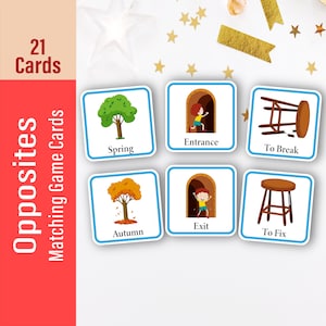 Opposites Matching Game Cards: Montessori Early Learning (PDF Pattern ...