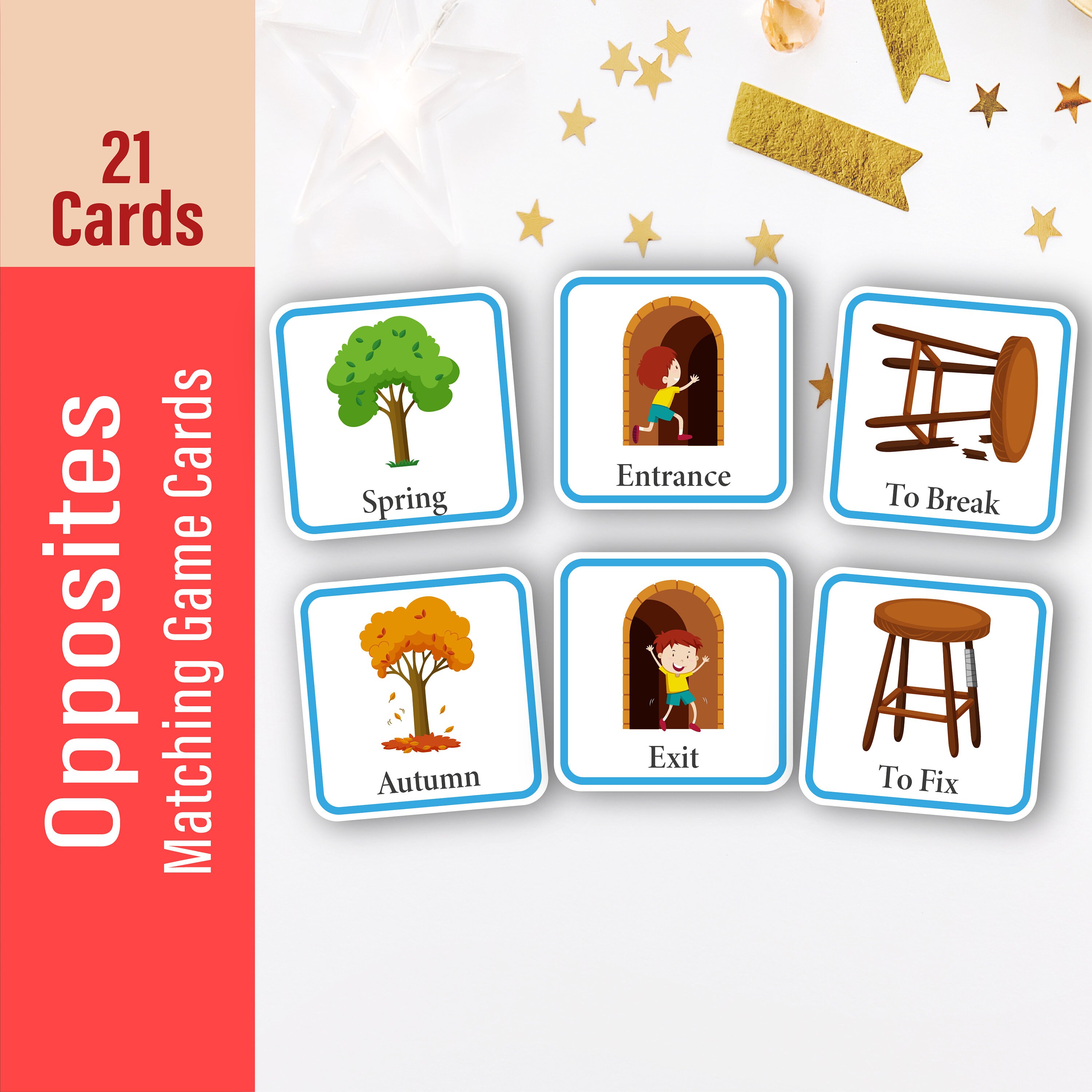 Opposites Matching Game Cards: Montessori Early Learning (PDF Pattern ...