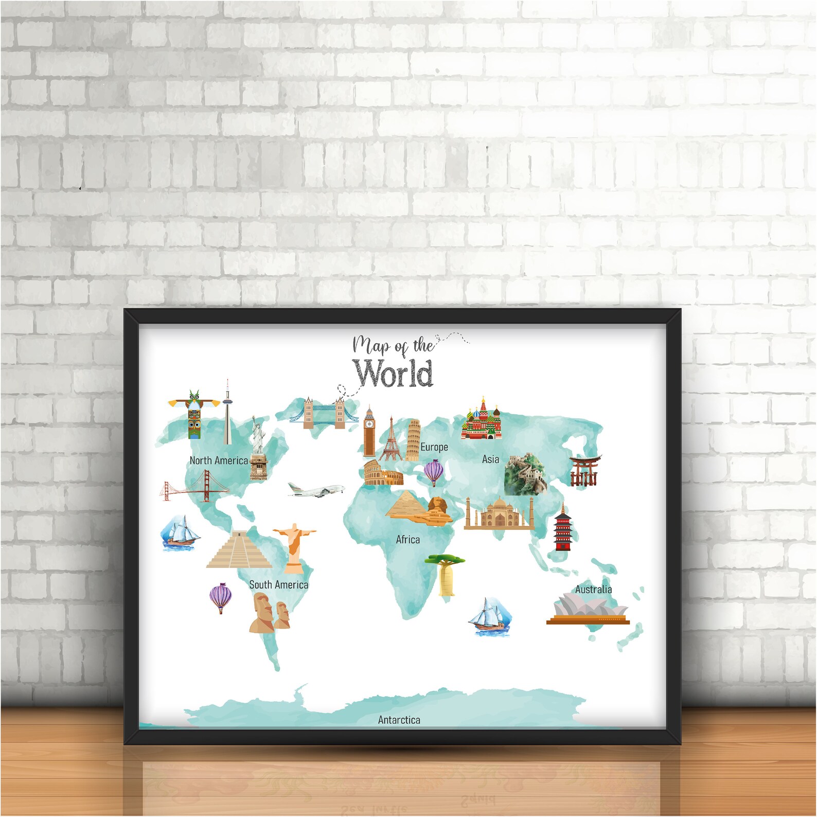 Landmarks Map of the World Poster, Downloadable Print Watercolor ...