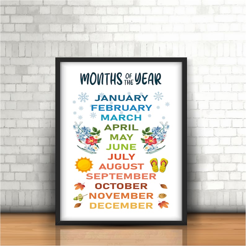 Months of the Year Chart Printable Poster, Montessori Education, Kids ...