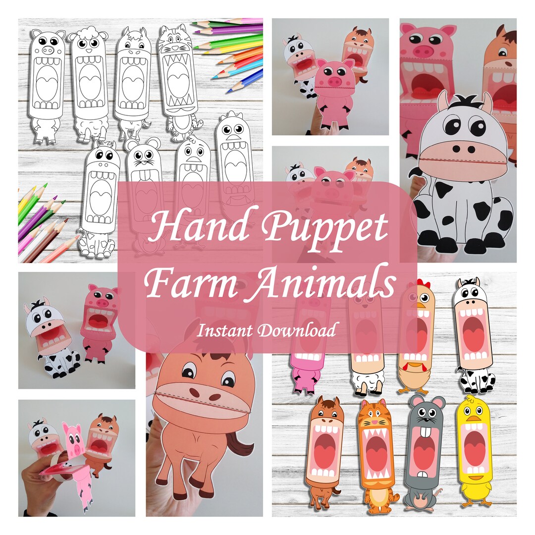 Farm Animal Paper Printable Hand Puppets, Instant Download, Coloring ...