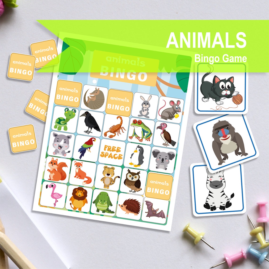 ANIMAL BINGO 20 Cards Game Zoo Printable Party Game - Etsy