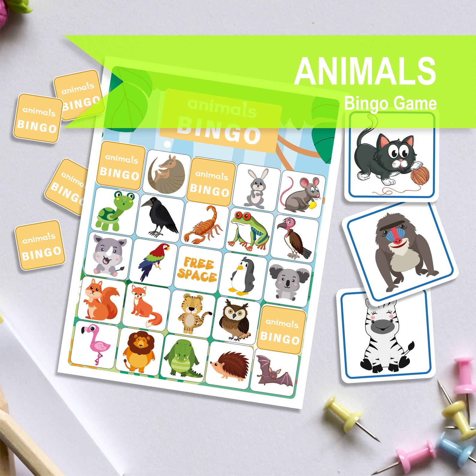 ANIMAL BINGO 20 Cards Game Zoo Printable Party Game - Etsy