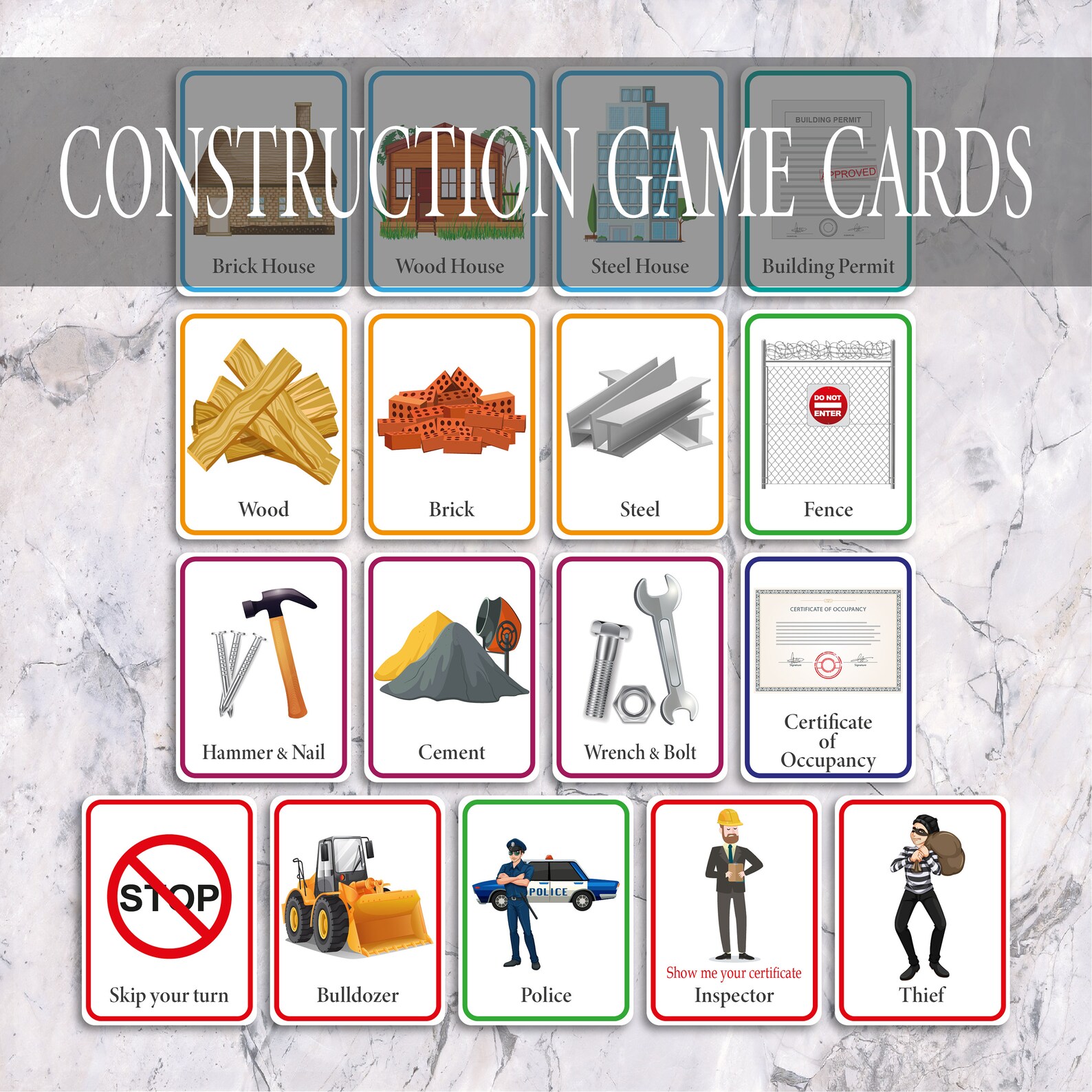 Construction Matching Game Cards Montessori Toddler Matching - Etsy