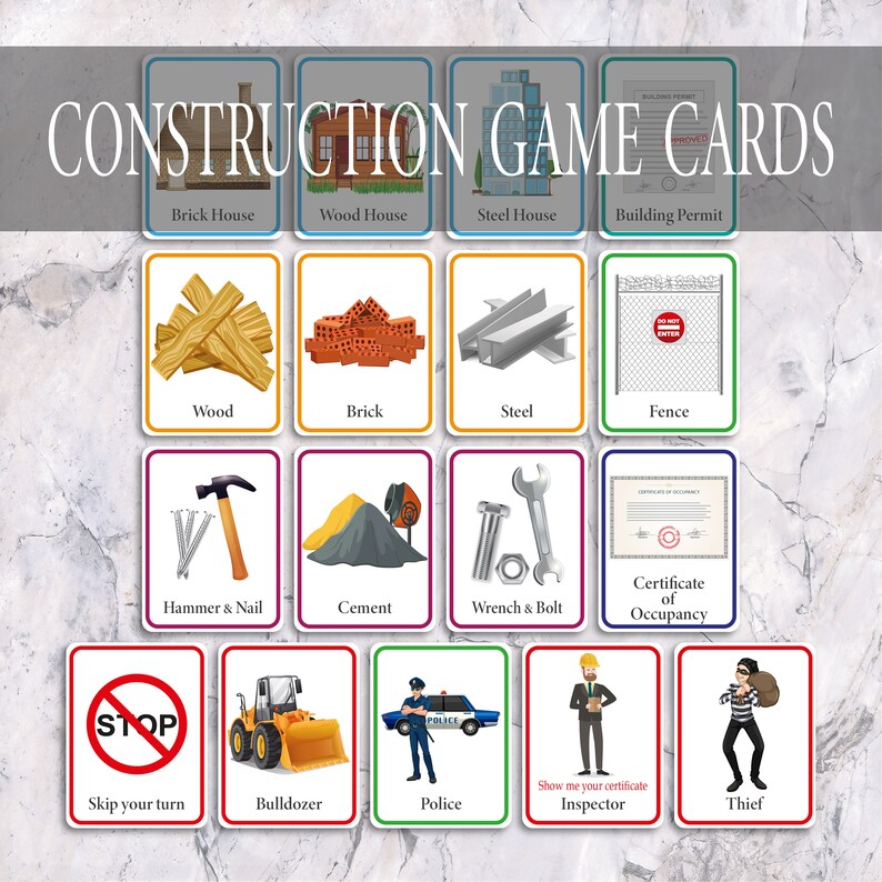 Construction Matching Game Cards Montessori Toddler Matching - Etsy