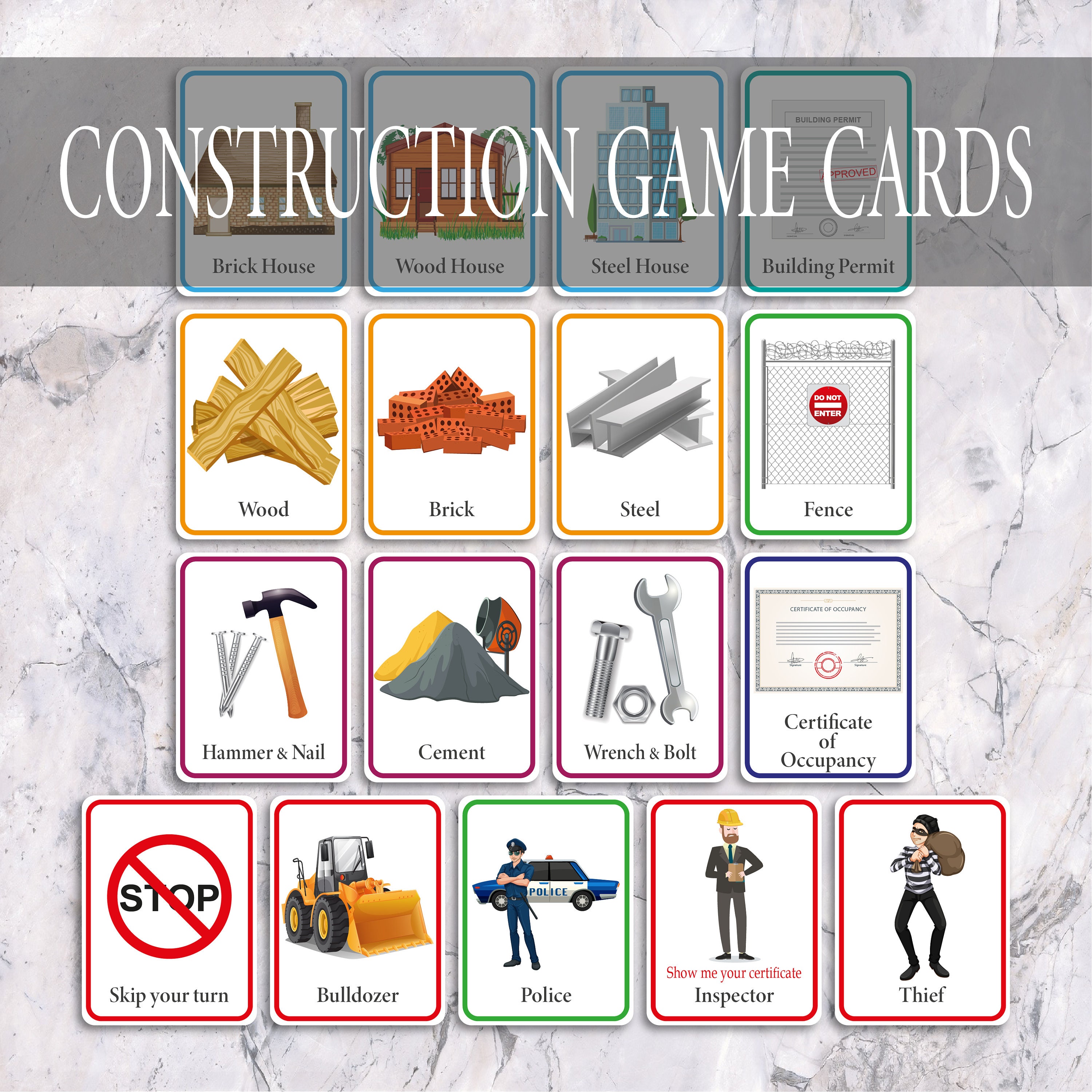 Construction Matching Game Cards Montessori Toddler Matching - Etsy