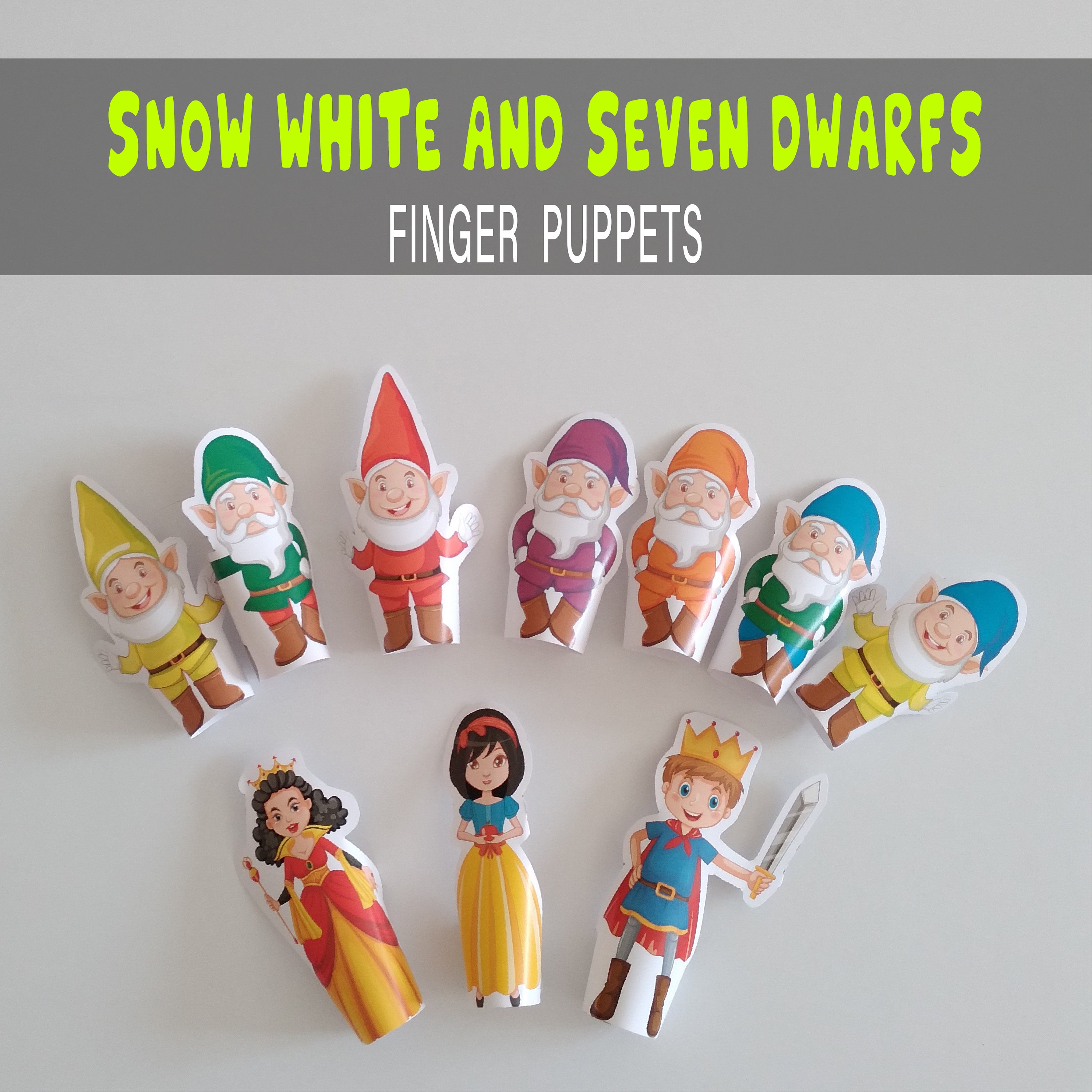Snow White and Seven Dwarfs Finger Puppets, Printable Paper Crafts ...
