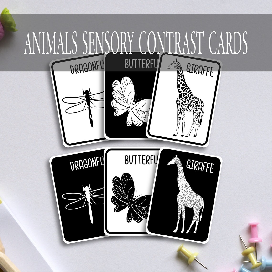 Animals With Names High Contrast Baby Cards Baby Contrast - Etsy