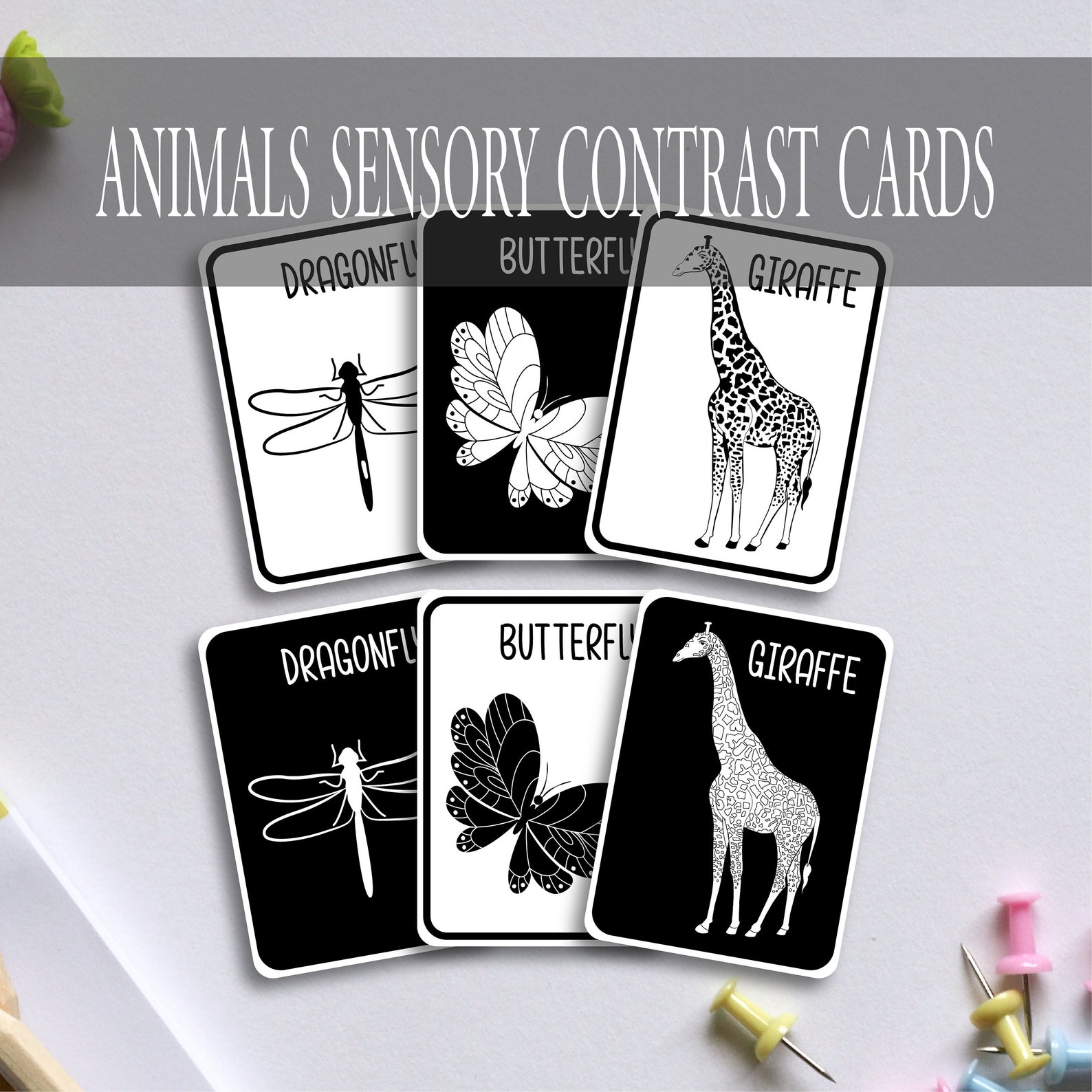 Animals With Names High Contrast Baby Cards, Baby Contrast Cards for ...