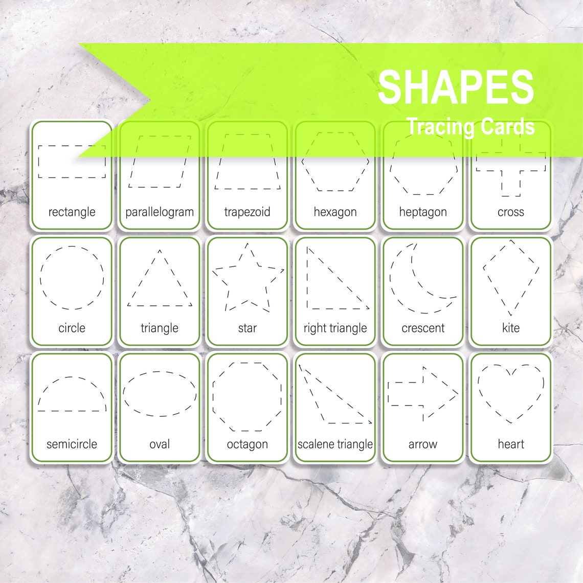 GEOMETRICAL SHAPES Tracing Printable Flash Cards, Montessori Toddler ...