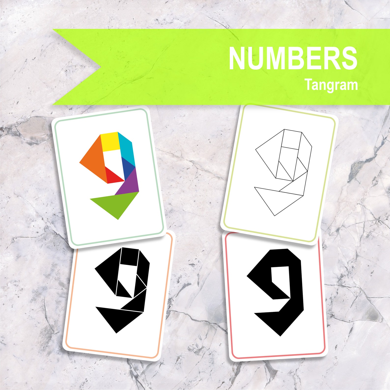TANGRAM NUMBER 0-9 printable Puzzles Flash Cards - Etsy