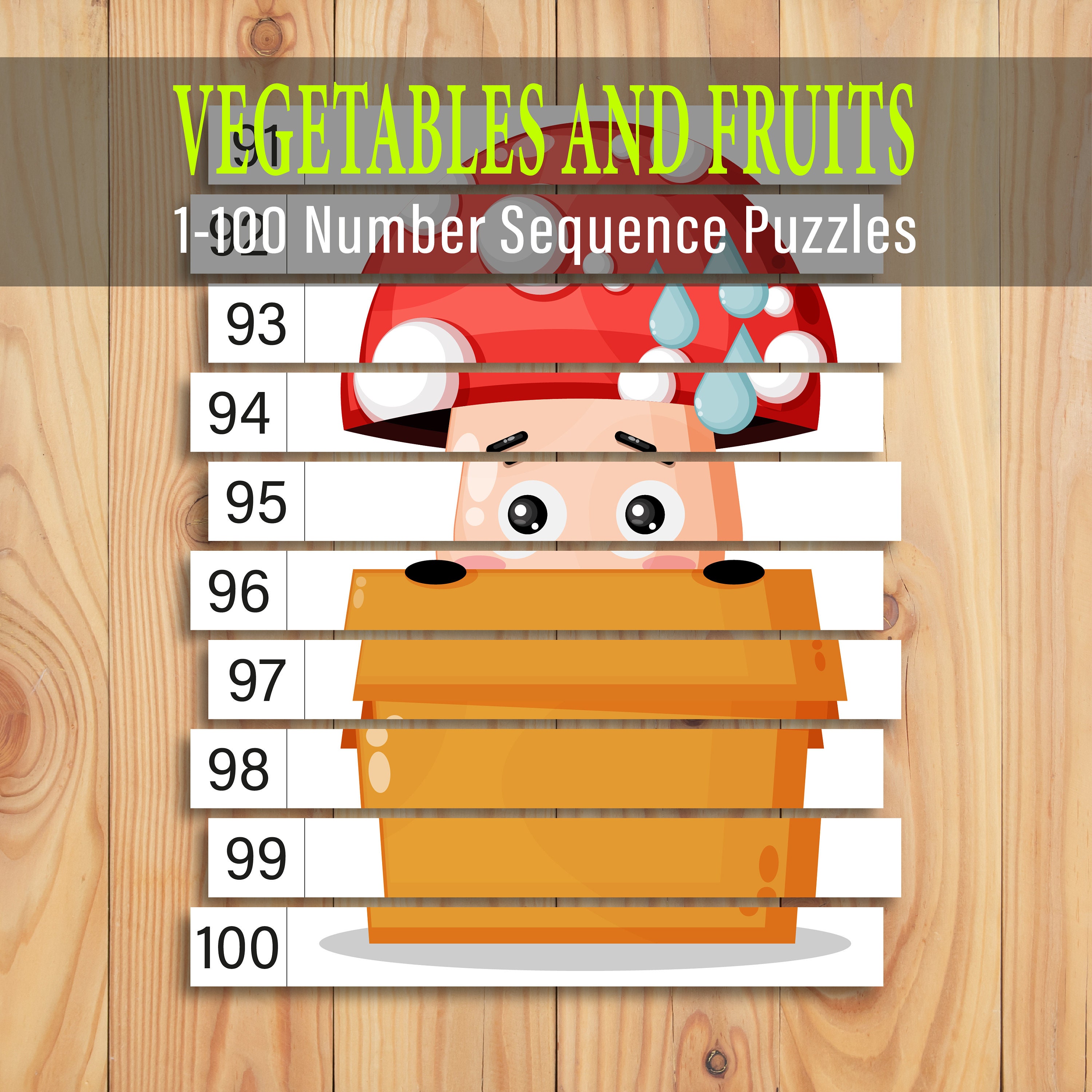 FRUIT VEGETABLE Sequence Puzzle Printable Number Counting Toddler Busy ...