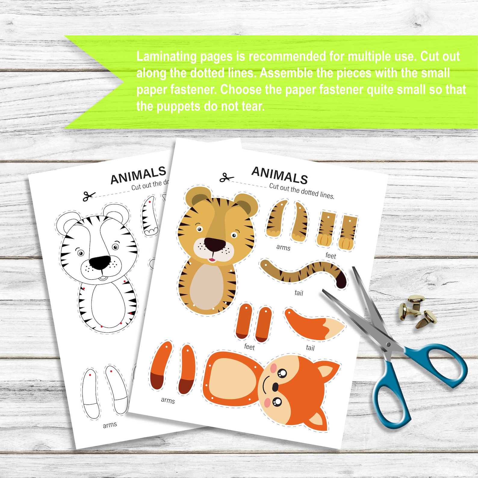 ANIMAL Articulated Puppets Printable Paper Doll Toddler Busy Book ...