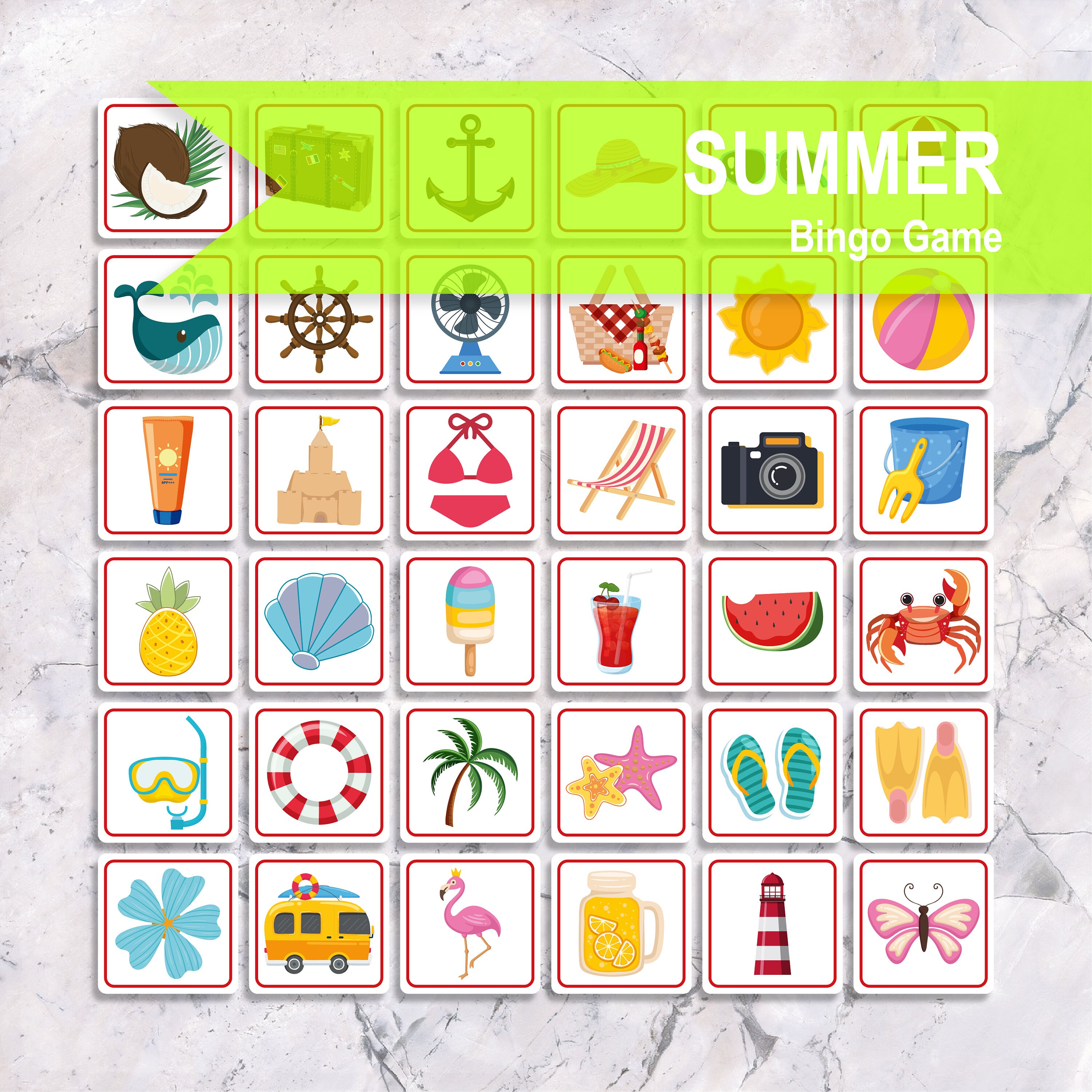 SUMMER BINGO (20 Cards) Game, Printable Party Game, Instant Digital ...