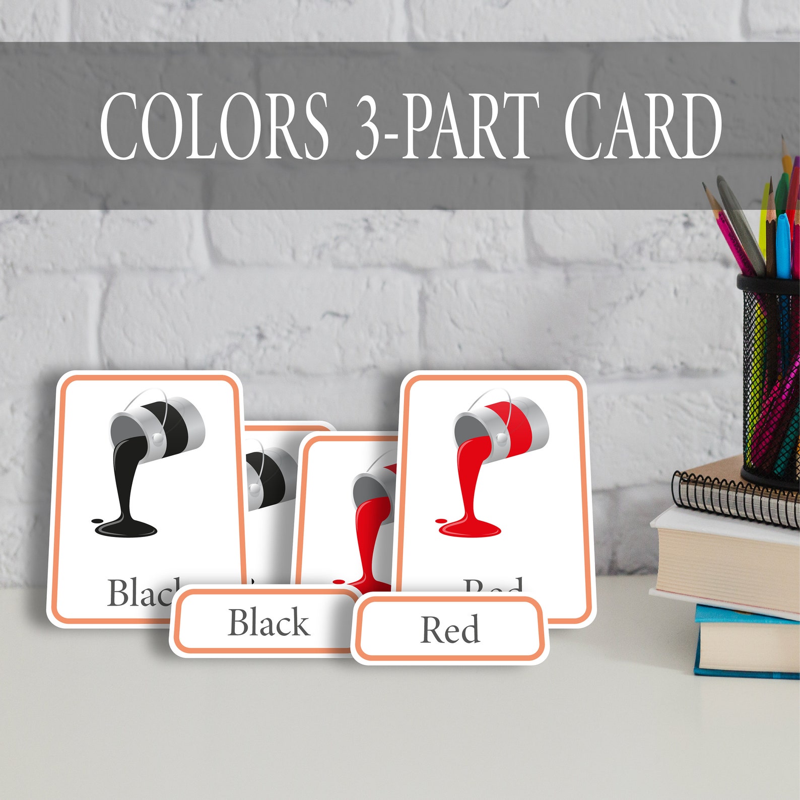 COLORS Three Part Flash Cards Montessori Toddler Flashcard - Etsy