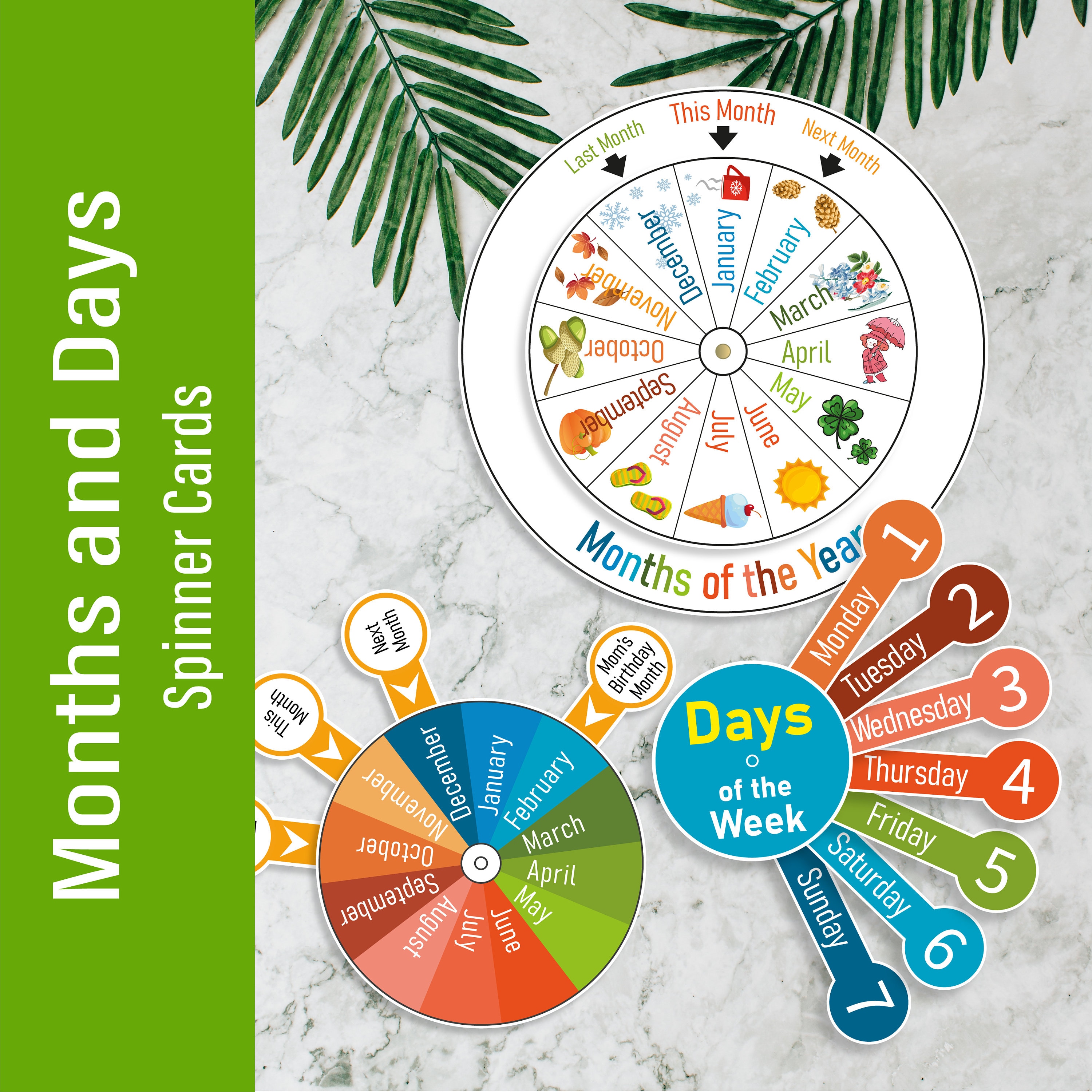 MONTHS AND DAYS Spinner Cards Printable Toddler Busy Book, Montessori ...