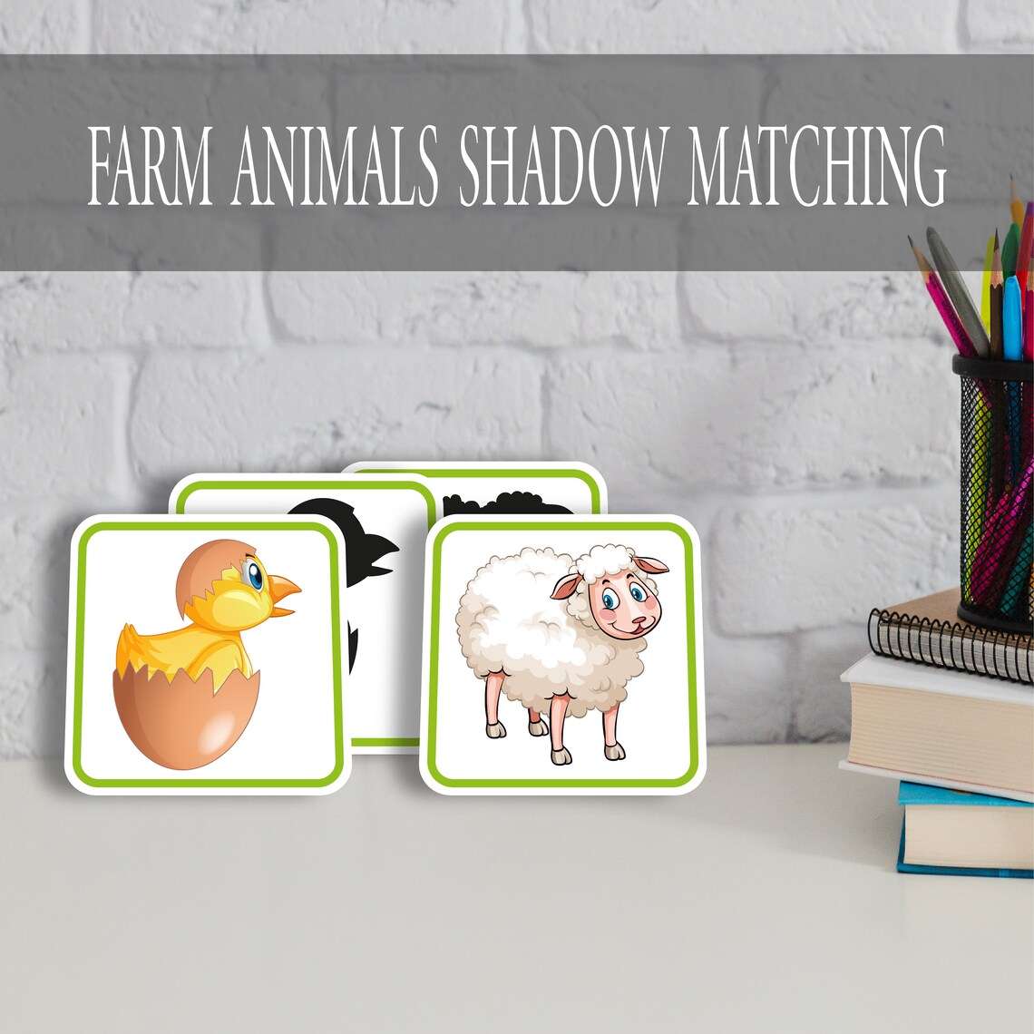 Farm Animals Shadow Matching Game Cards, Montessori Toddler Matching ...