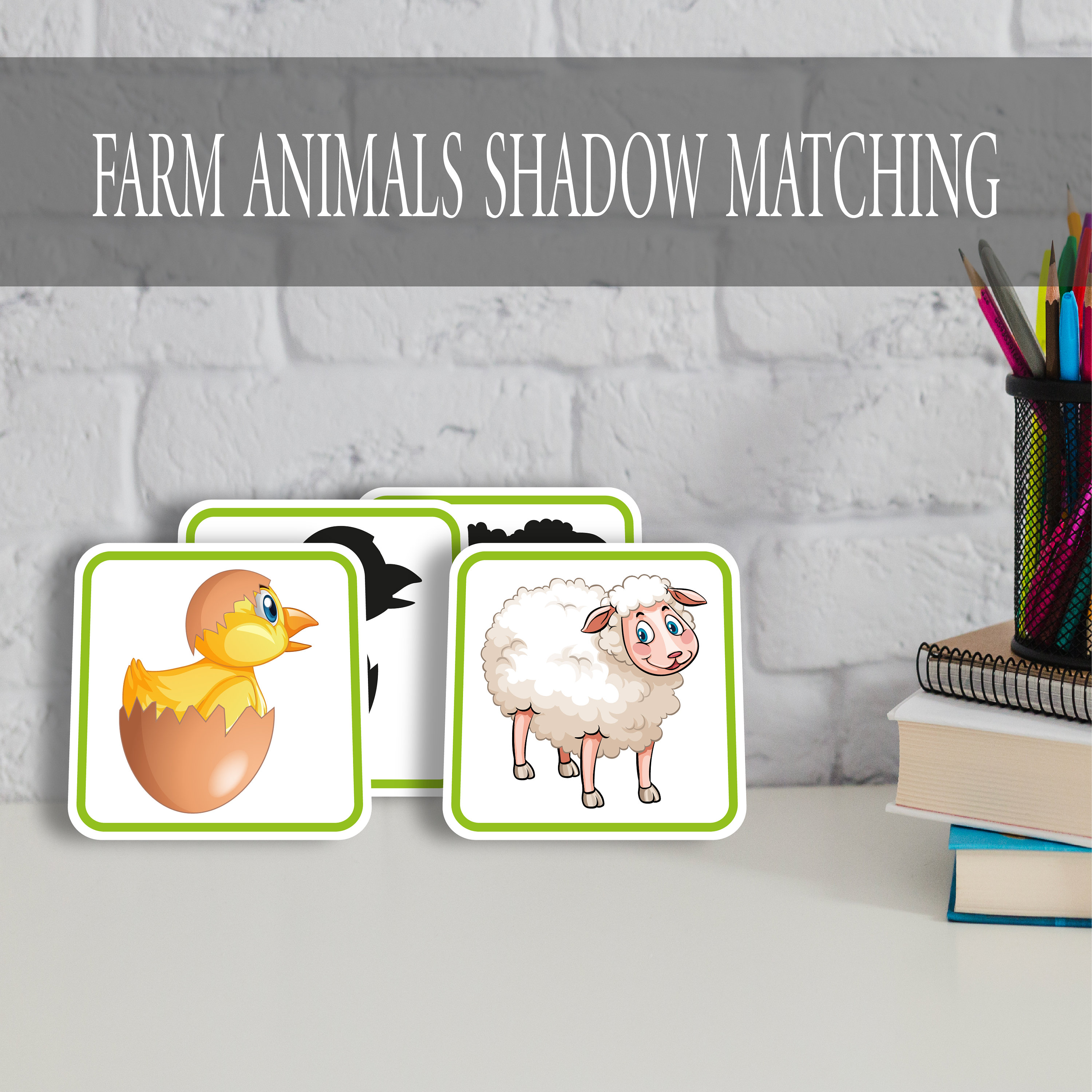 Farm Animals Shadow Matching Game Cards, Montessori Toddler Matching ...