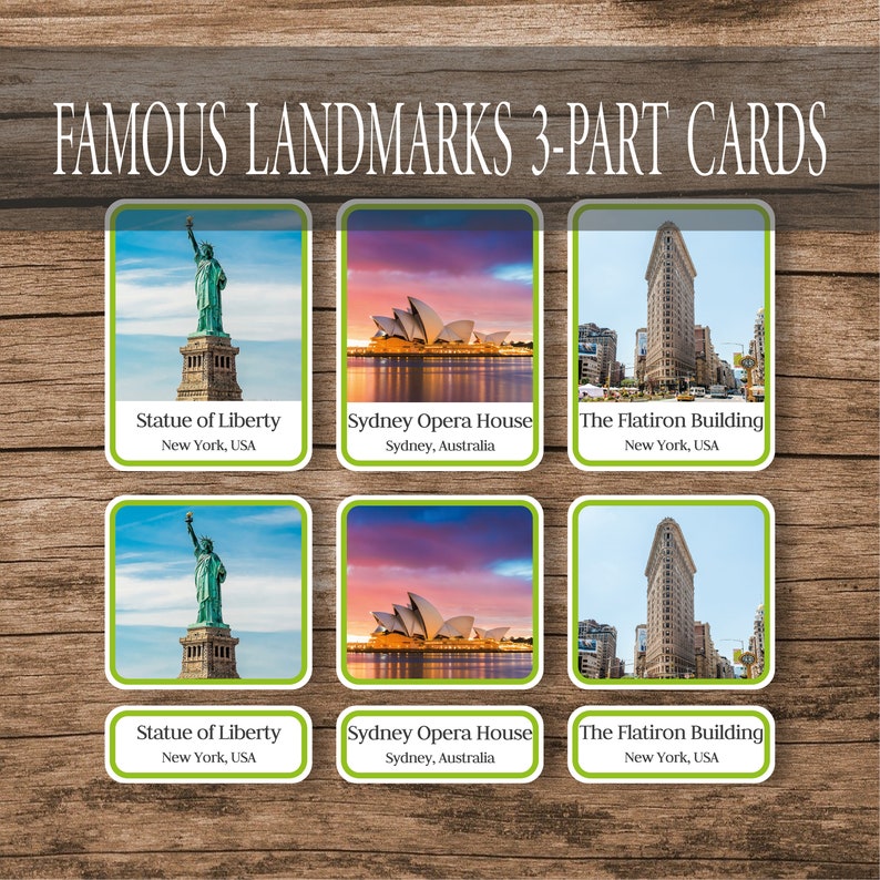 World Famous Landmarks Three Part Flashcards World Wonders - Etsy