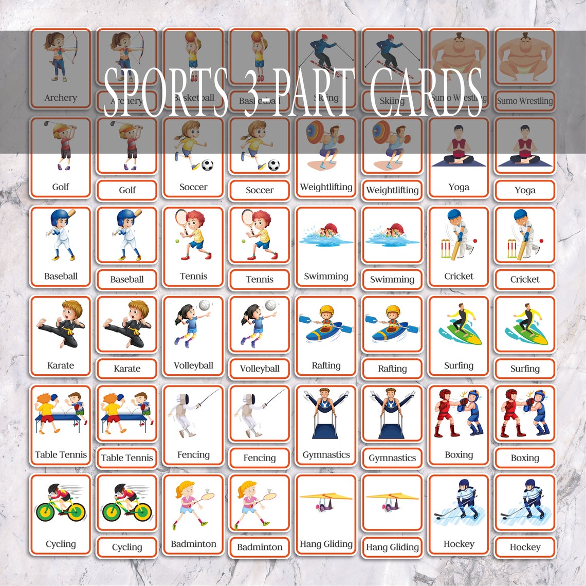 Sports Three Part Flash Cards Toddler Flashcards for Kids - Etsy