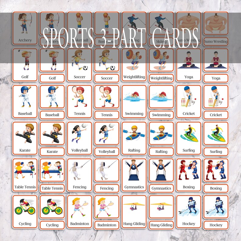 Sports Three Part Flash Cards Toddler Flashcards for Kids - Etsy