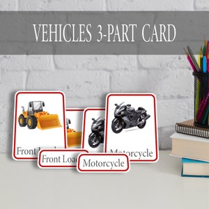 VEHICLES Three Part Flash Cards, Montessori Toddler Flashcard for Kid ...