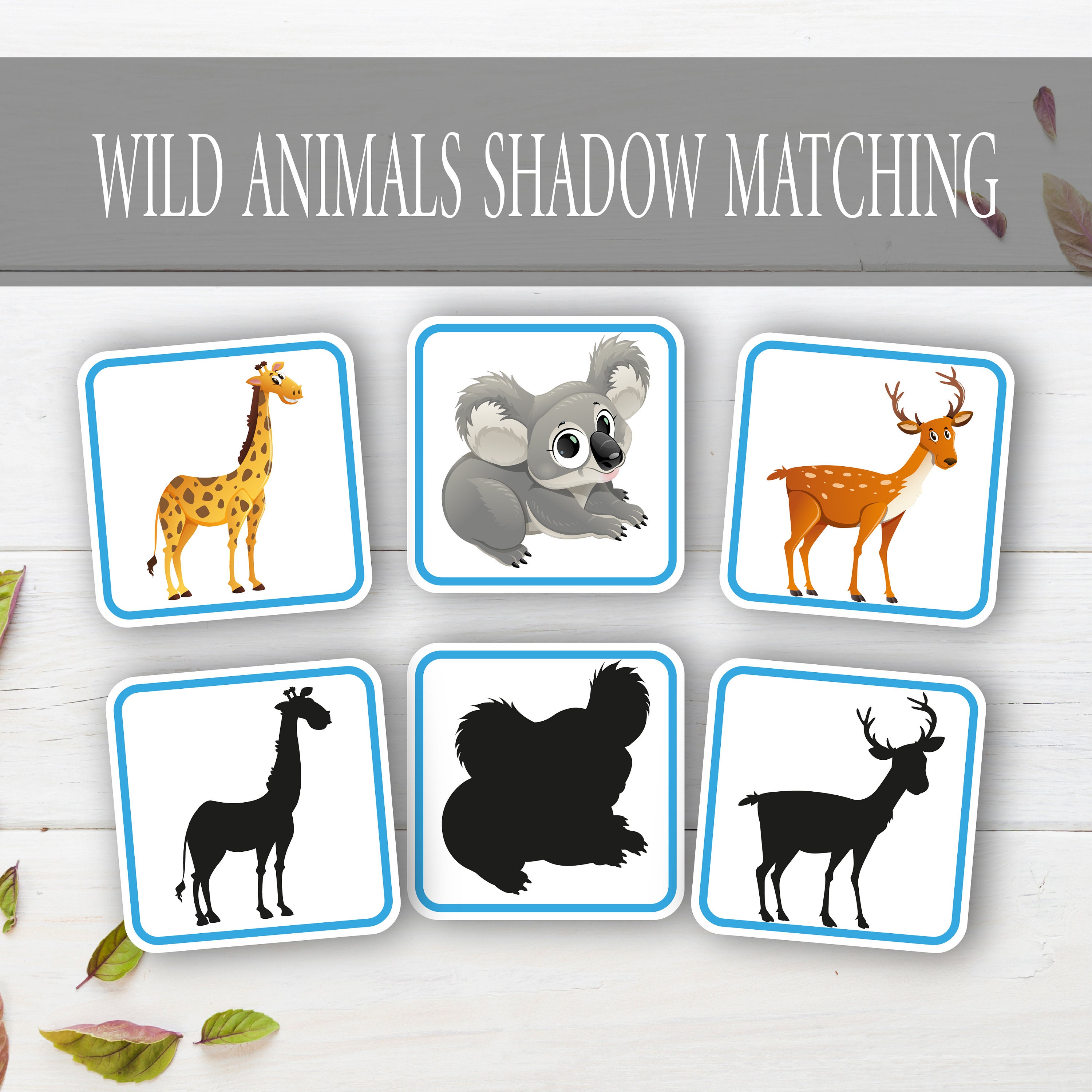 Wild Animals Shadow Matching Game Cards, Montessori Toddler Matching ...