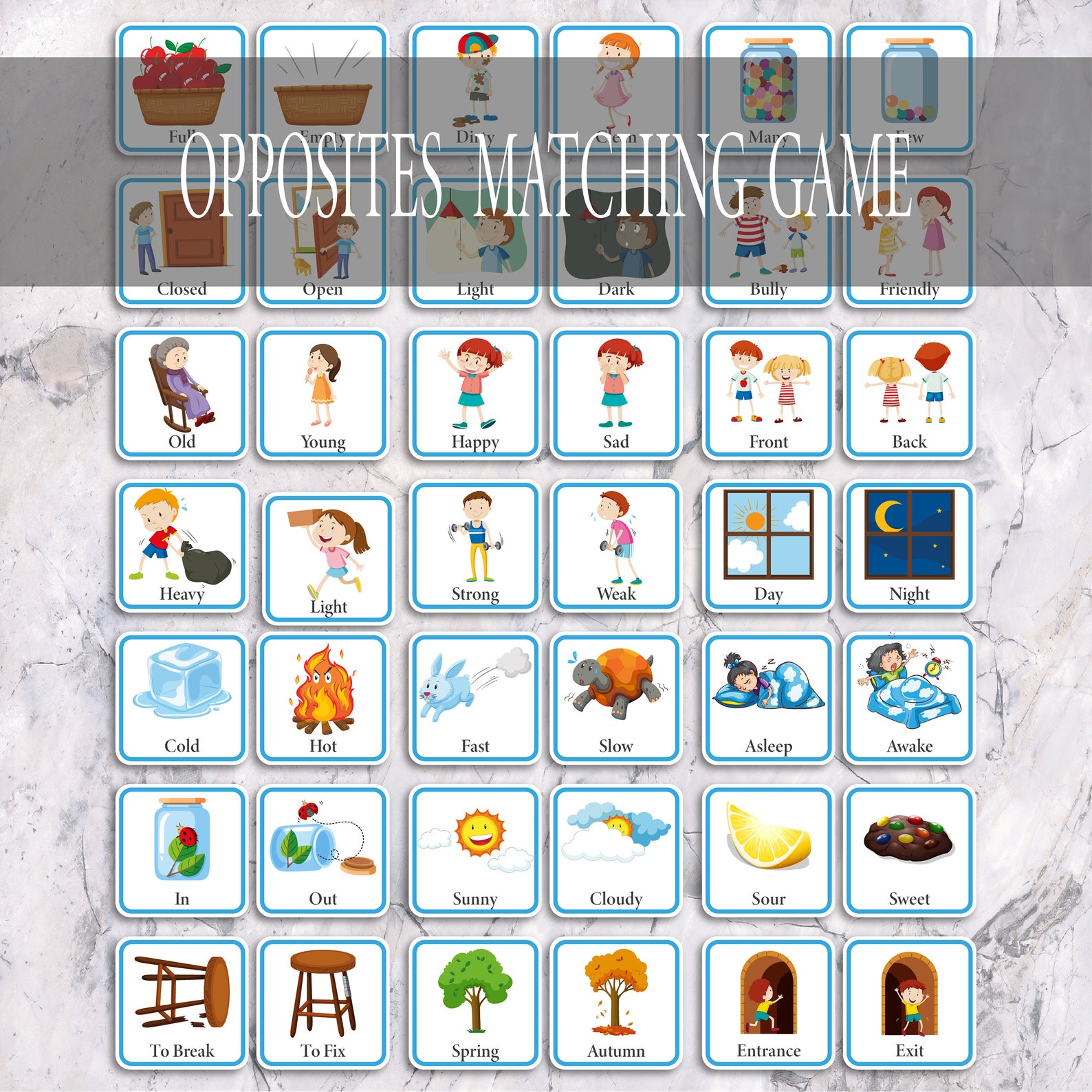 Opposites Matching Game Cards Montessori Toddler Matching - Etsy