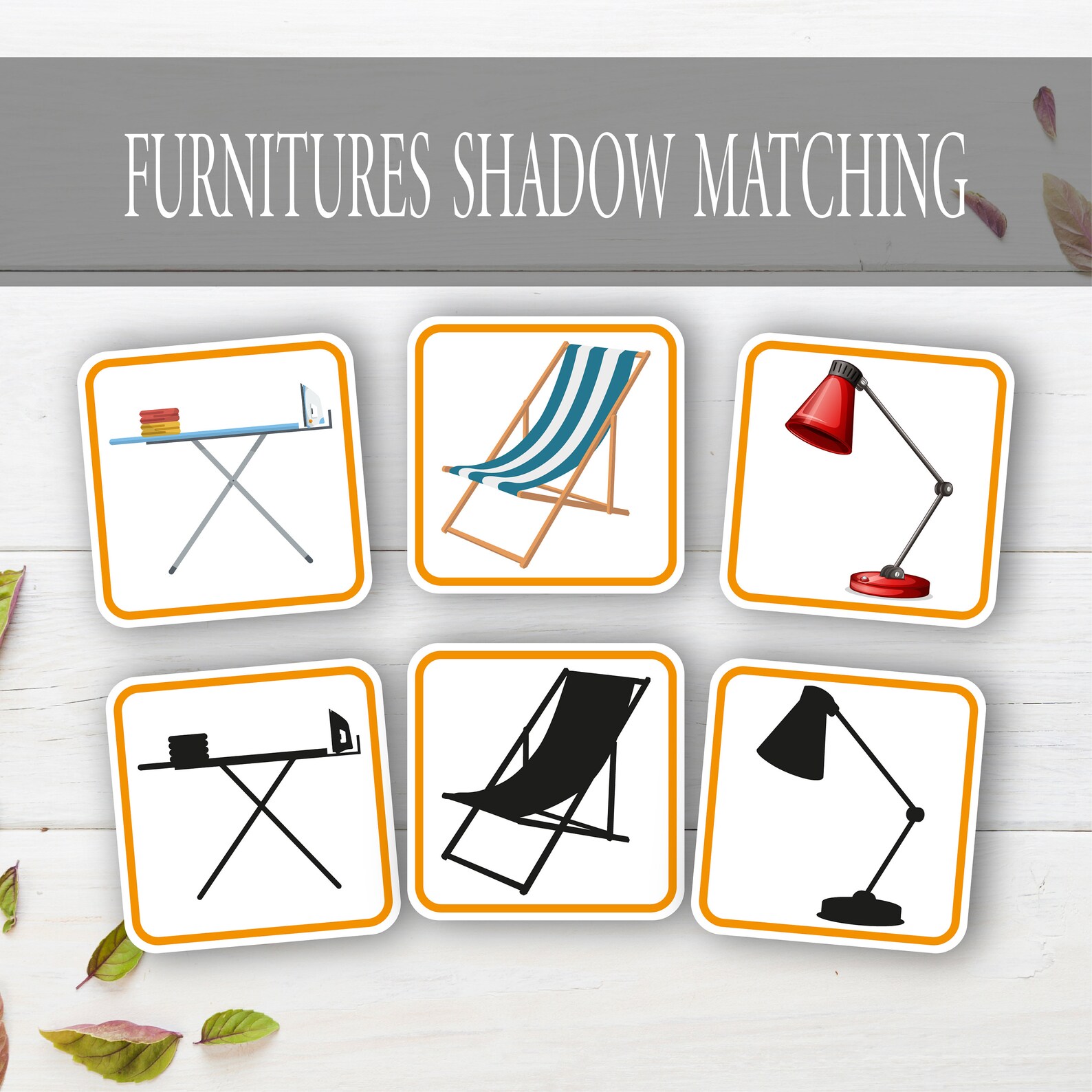 Furnitures Shadow Matching Game Cards Montessori Toddler - Etsy