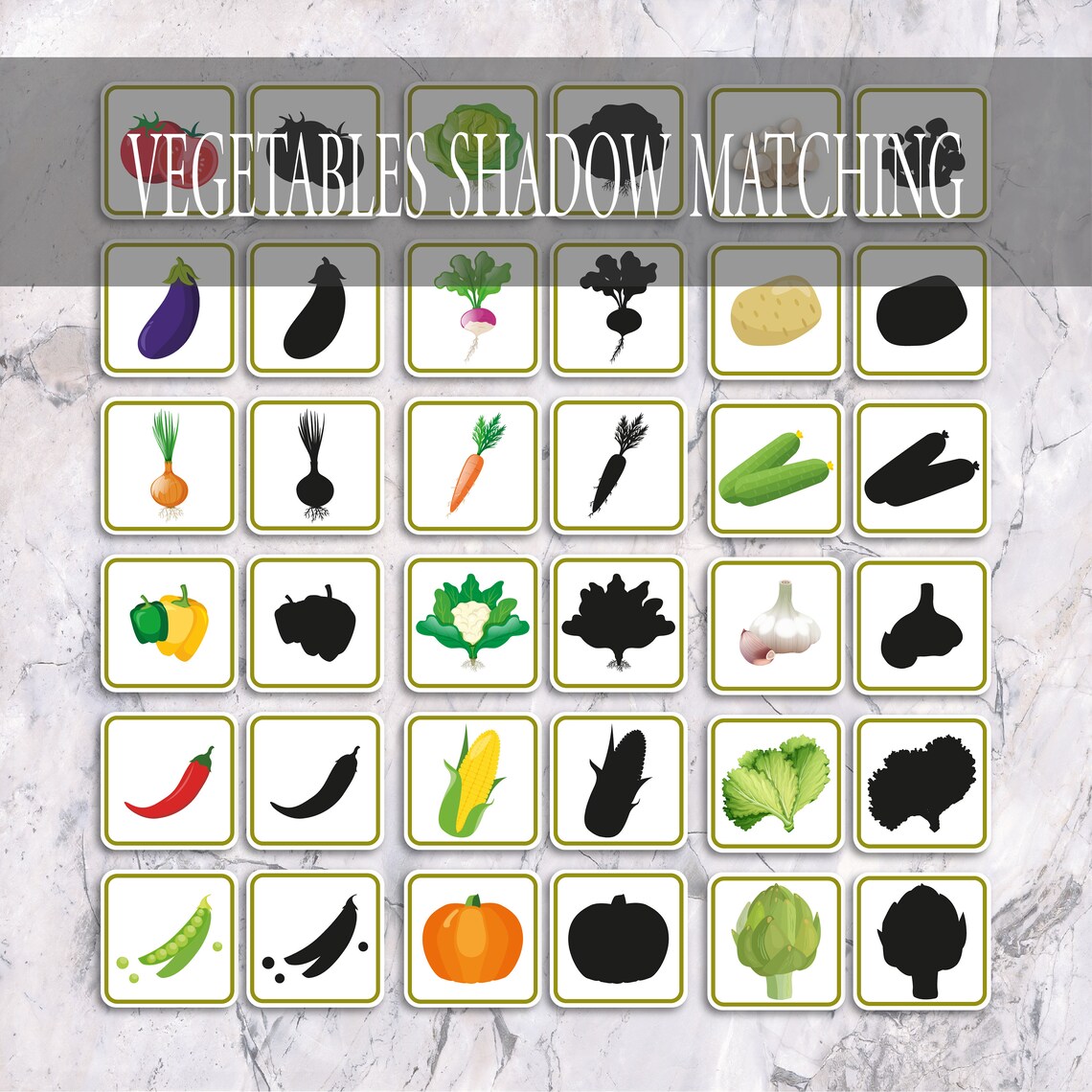 Vegetables Shadow Matching Game Cards Montessori Toddler - Etsy