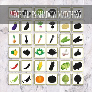 Vegetables Shadow Matching Game Cards, Montessori Toddler Matching Game ...