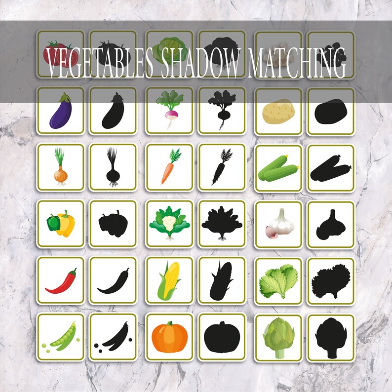 Vegetables Shadow Matching Game Cards Montessori Toddler - Etsy