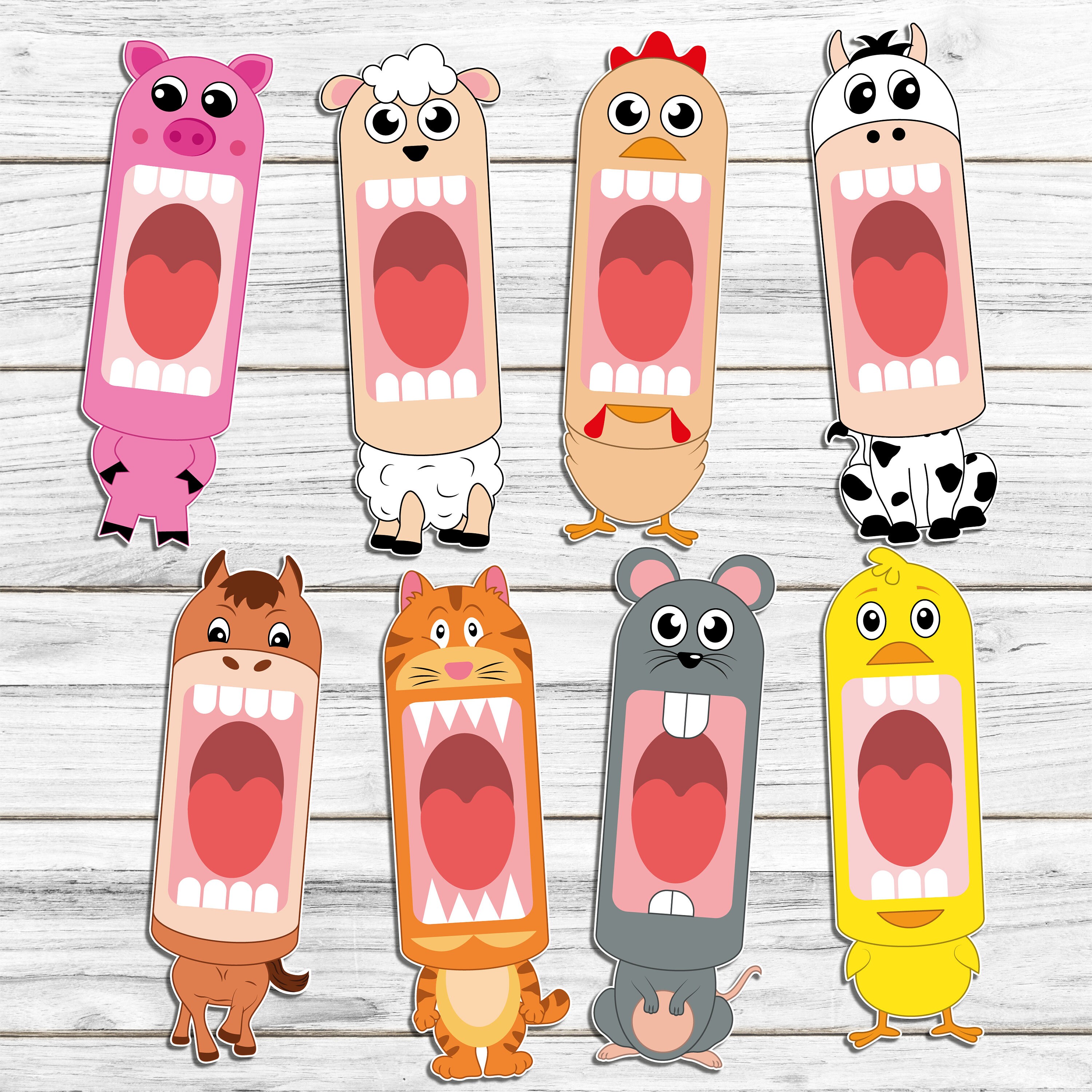 Farm Animal Paper Hand Puppets: Coloring Page, Cut & Create (digital ...