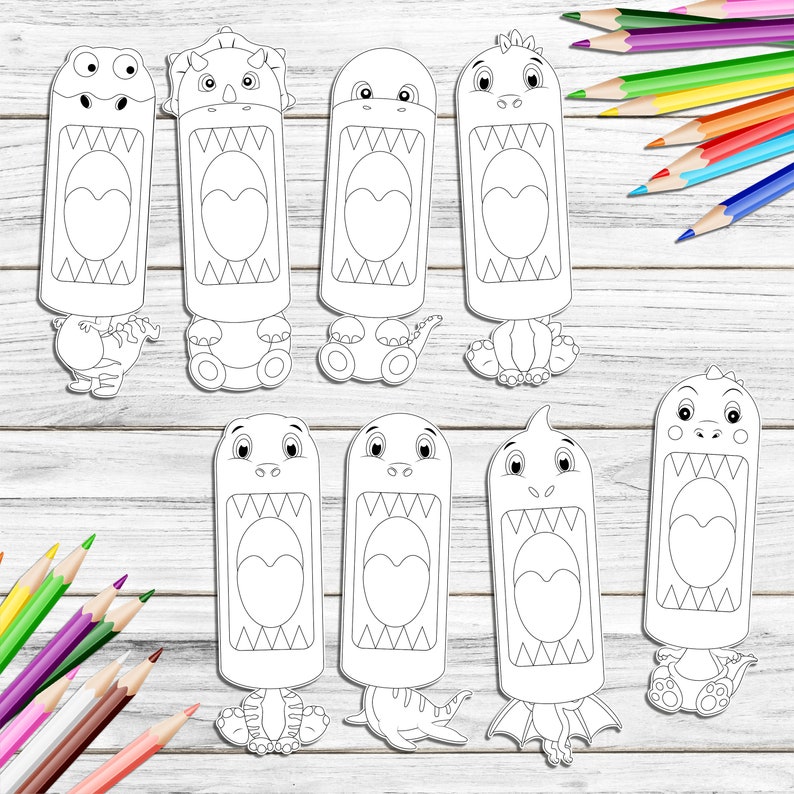 Dinosaur Paper Hand Puppets: Kids' Craft Coloring Page (digital File ...