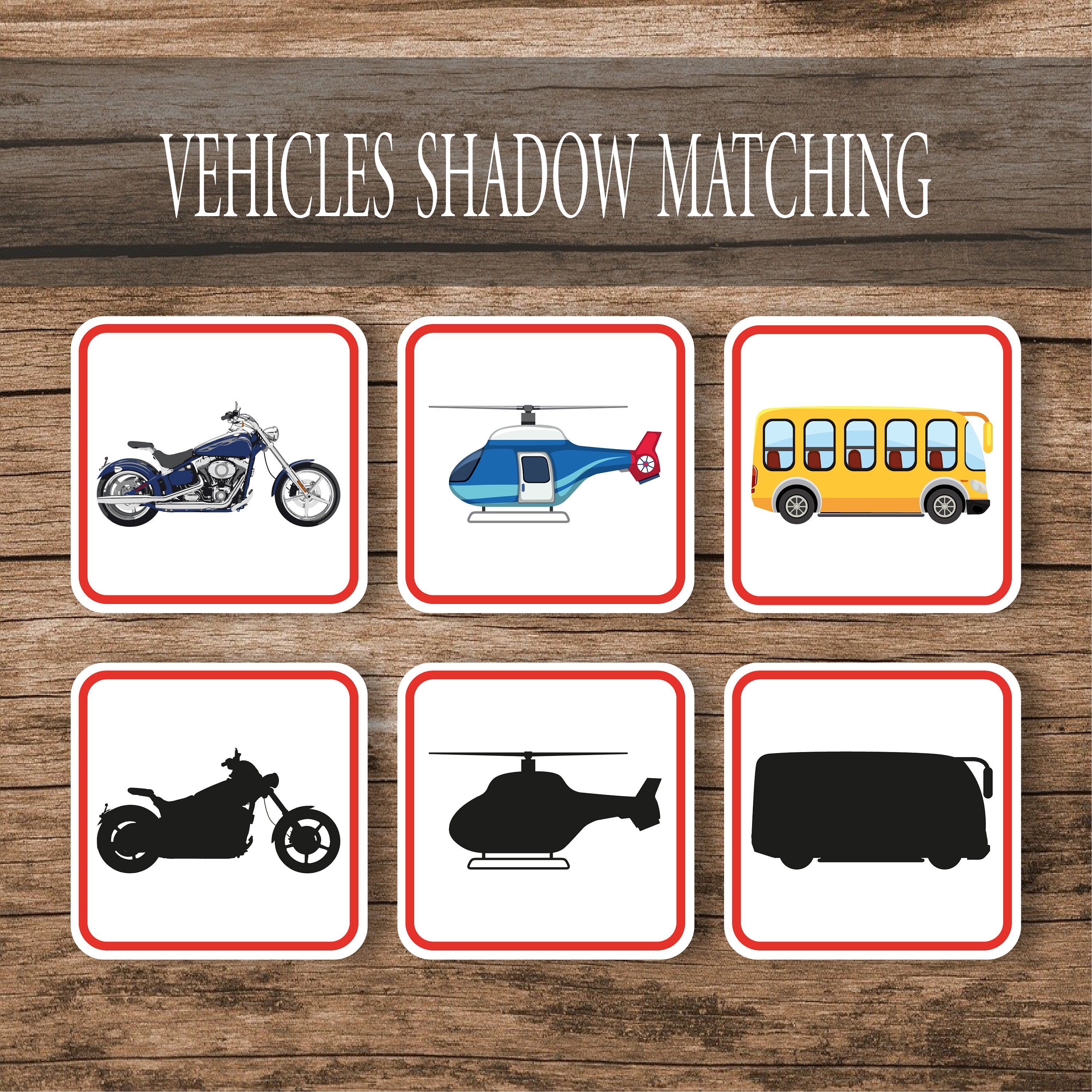 Vehicles Shadow Matching Game Cards Montessori Toddler - Etsy