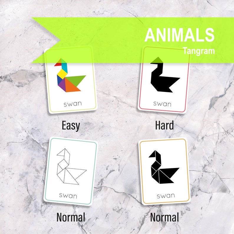 Tangram Animal Puzzles: Montessori Flash Cards for Toddlers (PDF) - Etsy