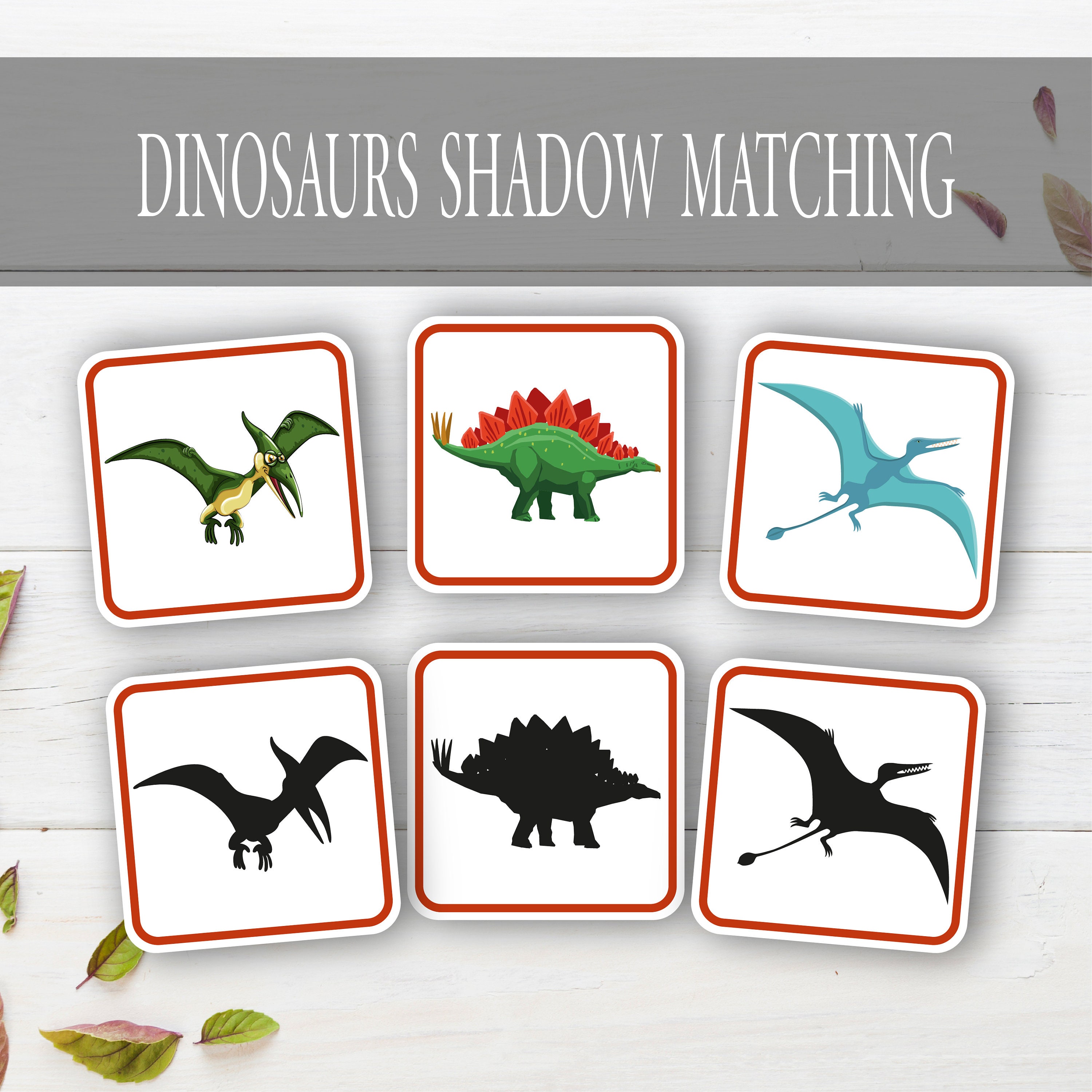 Dinosaurs Shadow Matching Game Cards, Montessori Toddler Matching Game ...