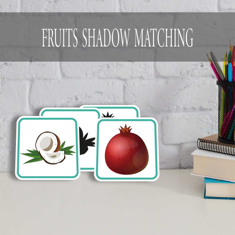 Fruits Shadow Matching Game Cards, Montessori Toddler Matching Game ...