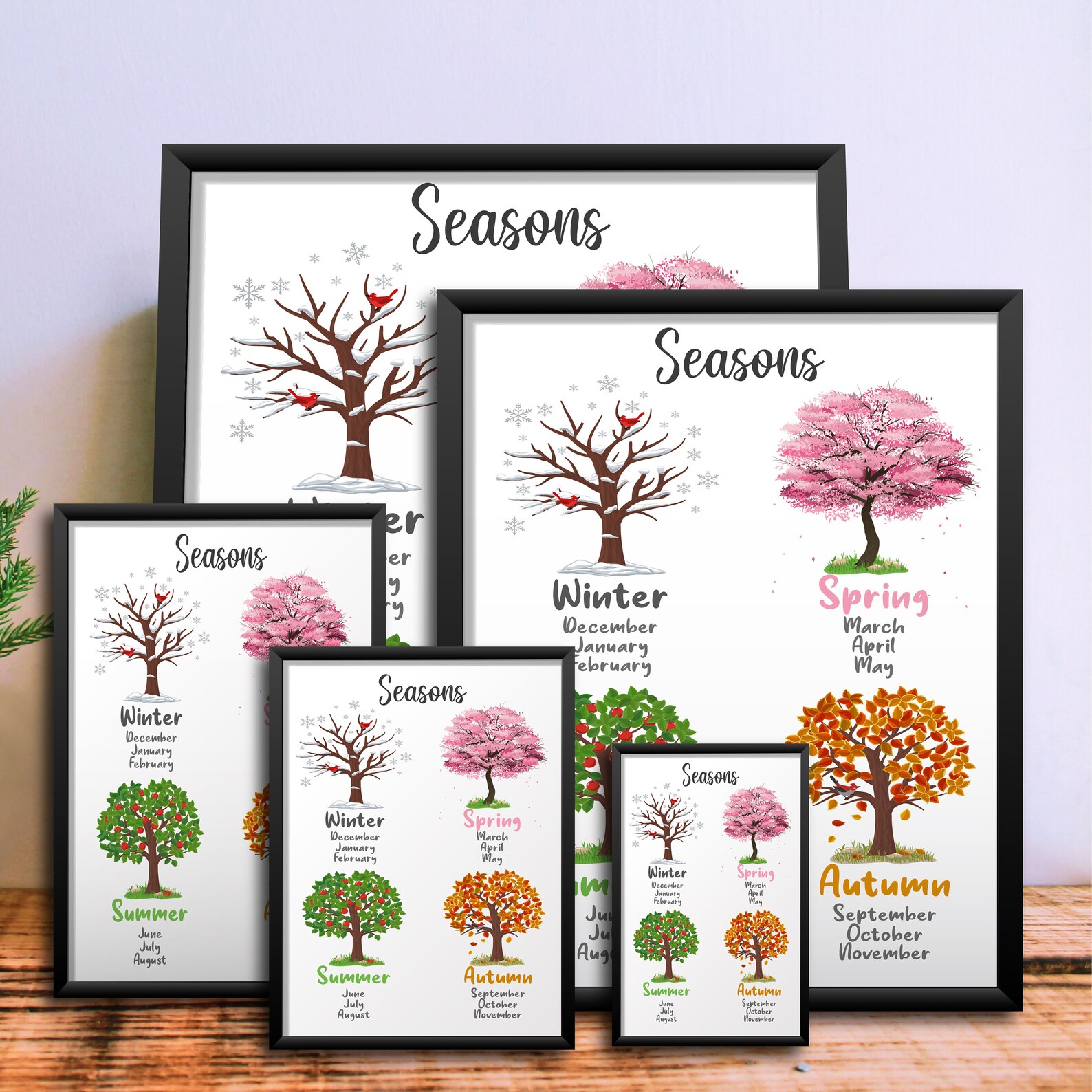 Four Seasons Poster, Educational Print, Printable Wall Art, Montessori ...